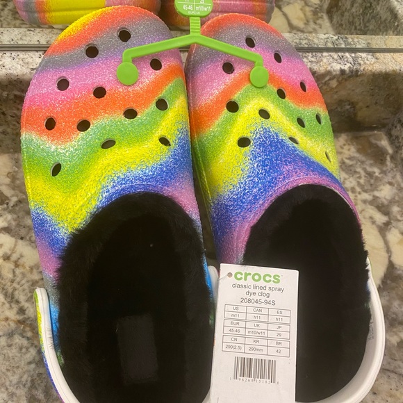 CROCS | Shoes | Classic Mens Dye Rainbowmulticolored Fleece Lined Clog ...